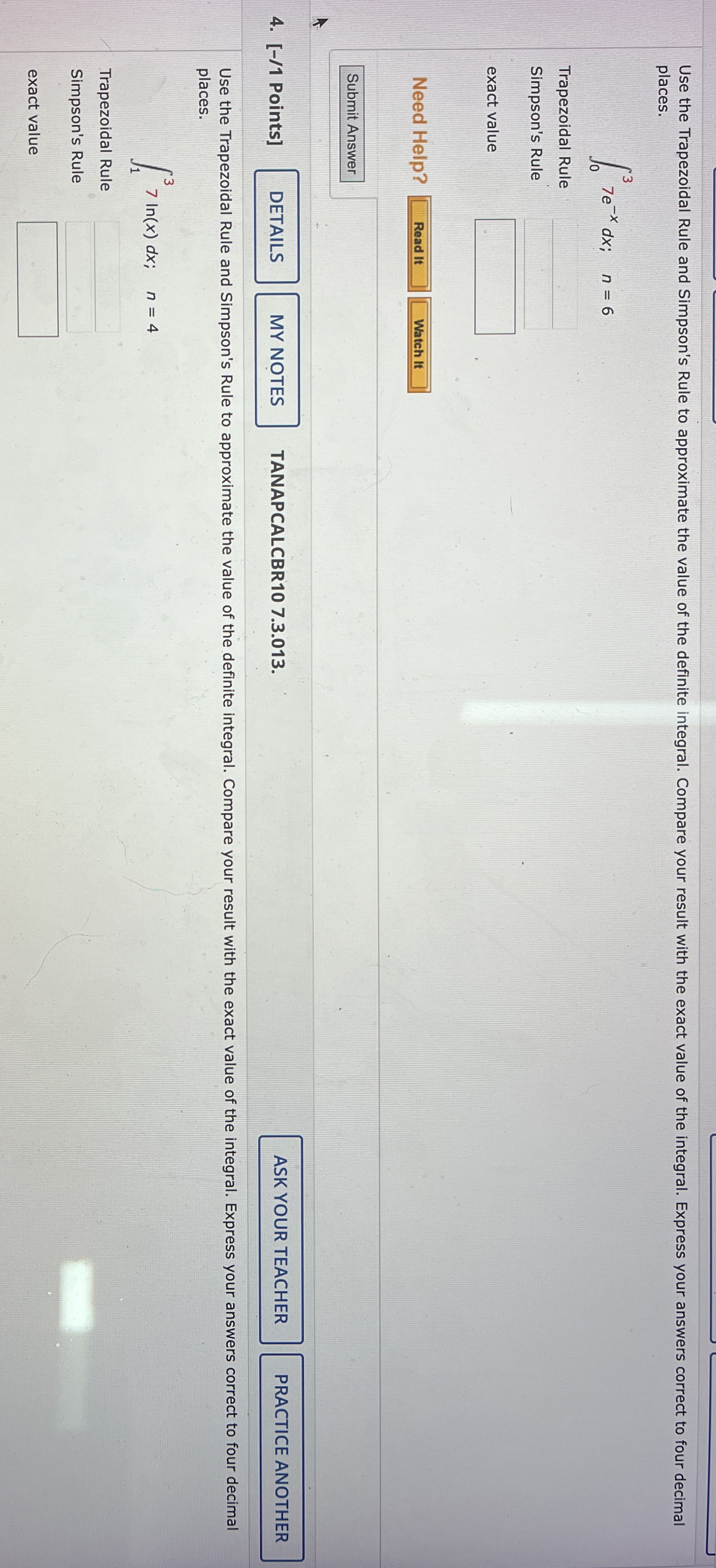 Solved Use the Trapezoidal Rule and Simpson's Rule to | Chegg.com