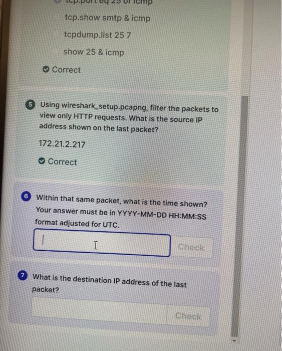 tcp.show smtp \& icmp tcpdump.list 257 show 25 \& | Chegg.com