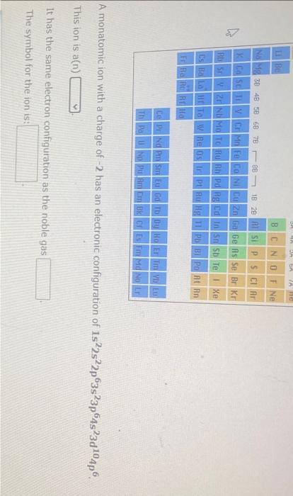 Solved A monatomic ion with a charge of −2 has an electronic | Chegg.com