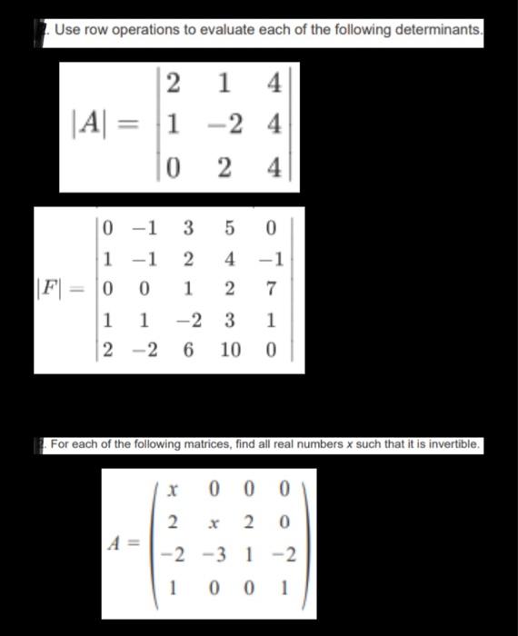 Solved Use row operations to evaluate each of the following | Chegg.com