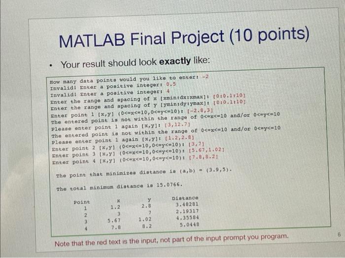 Solved MATLAB Final Project (10 points) . Program (8 points) | Chegg.com