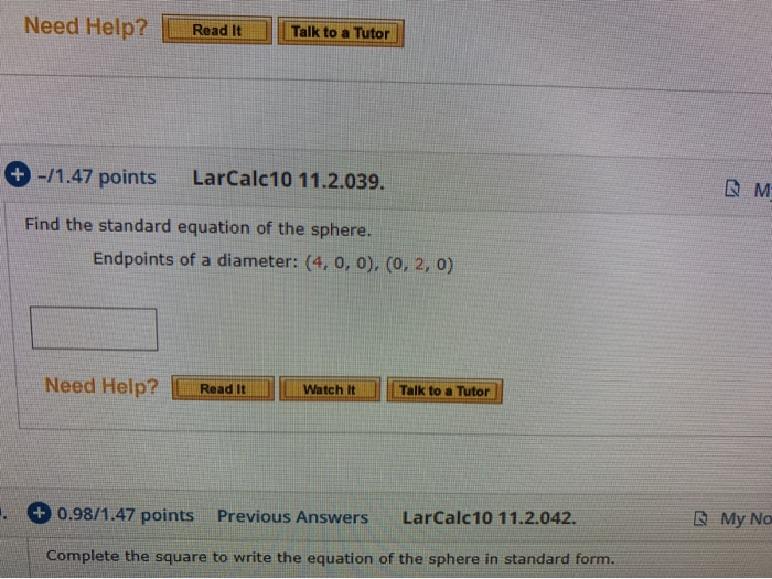 Solved Need Help? Readit Talk to a Tutor +-/1.47 points | Chegg.com Solved Need Help? Readit Talk to a Tutor +-/1.47 points | Chegg.com