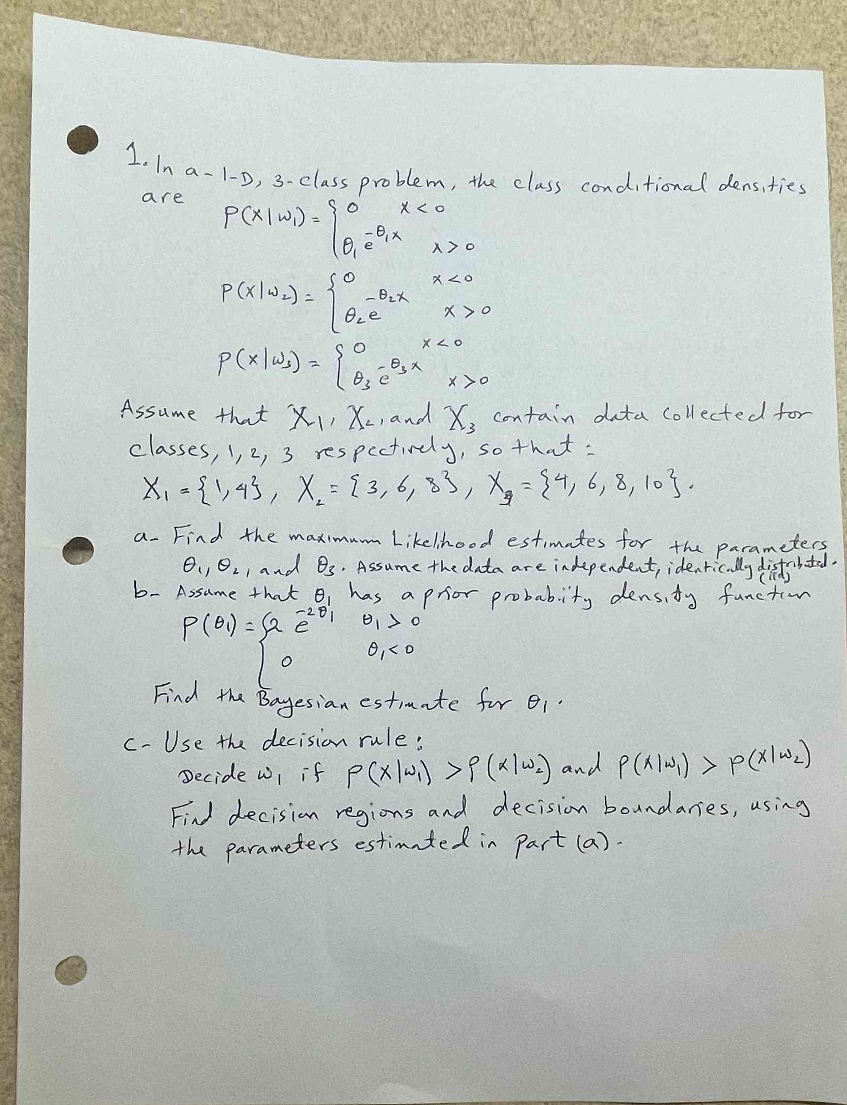 Solved In a-1-D, 3class problem, the class conditional | Chegg.com