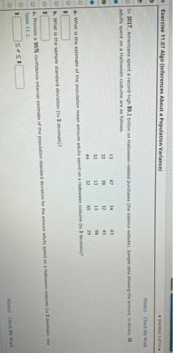 Solved Exercise 11.07 Algo (Inferences About a Population | Chegg.com
