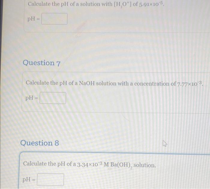Solved Calculate the pH of a solution with [H3O+] of | Chegg.com