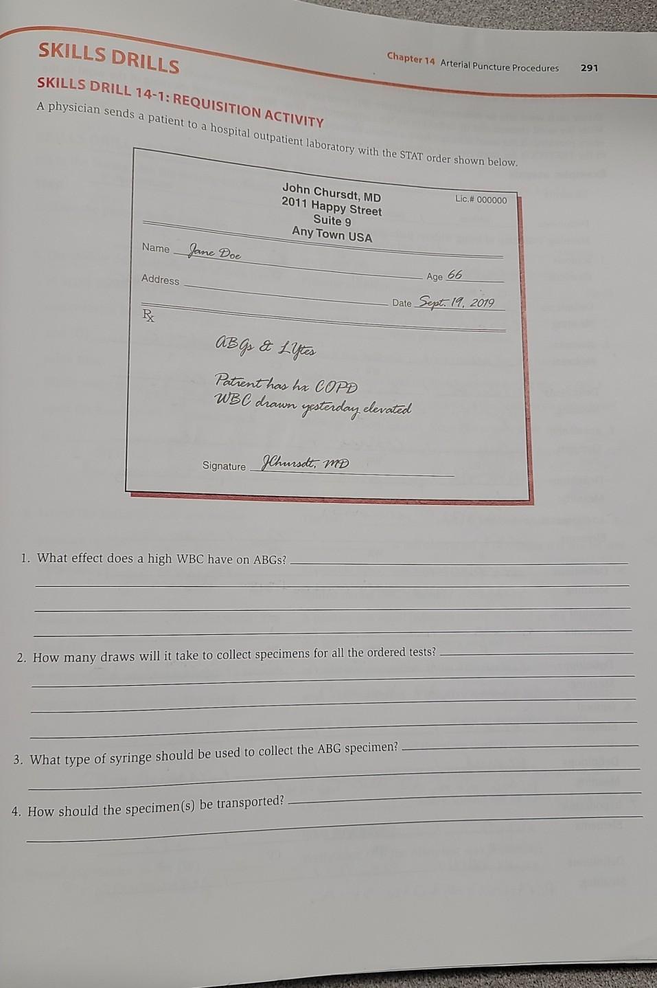 Solved Chapter 14 Arterial Puncture Procedures 291 SKILLS | Chegg.com