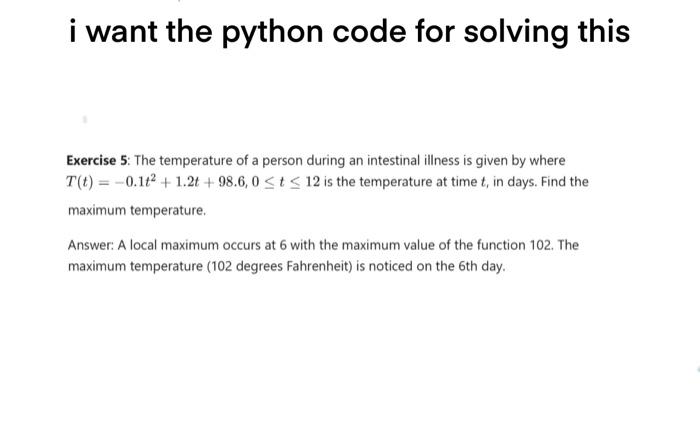 Solved i want the python code for solving this Exercise 5: | Chegg.com