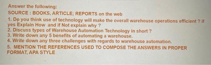 Solved Answer the following: SOURCE : BOOKS, ARTICLE; | Chegg.com