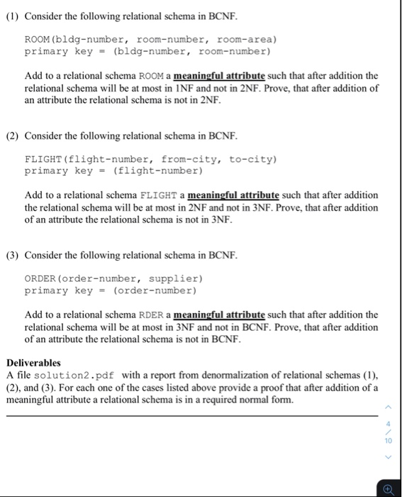 Solved (1) Consider the following relational schema in BCNF. | Chegg.com
