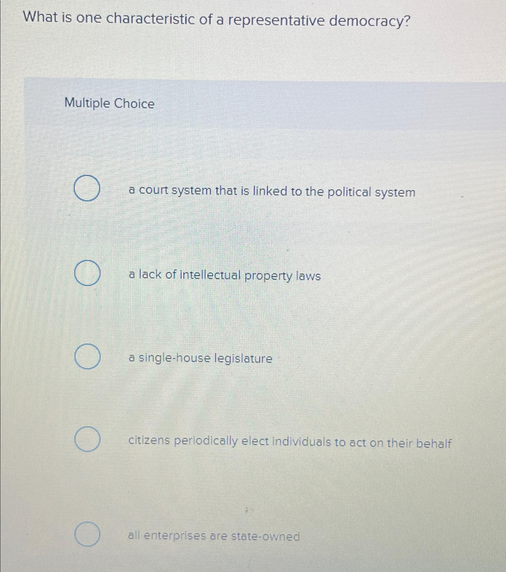 Solved What is one characteristic of a representative | Chegg.com