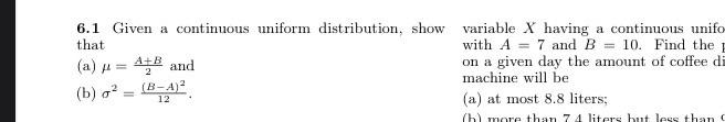 Solved 6.1 Given a continuous uniform distribution, show | Chegg.com