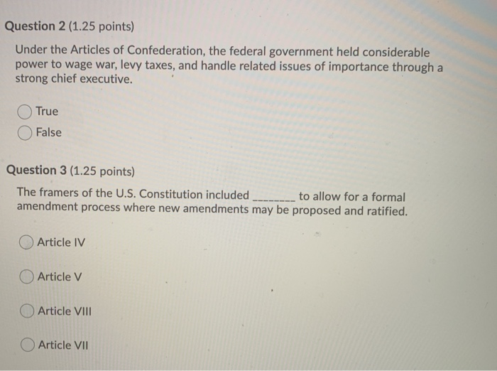 Solved: Question 2 (1.25 Points) Under The Articles Of Con... | Chegg.com