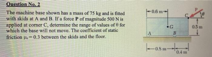 Solved Question No, 2 The machine base shown has a mass of | Chegg.com