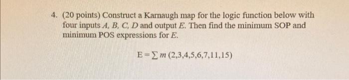 Solved 4. (20 points) Construct a Karnaugh map for the logic | Chegg.com