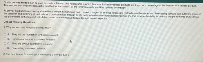 Solved Picking the Right Forecasting Technique Source: Eight | Chegg.com