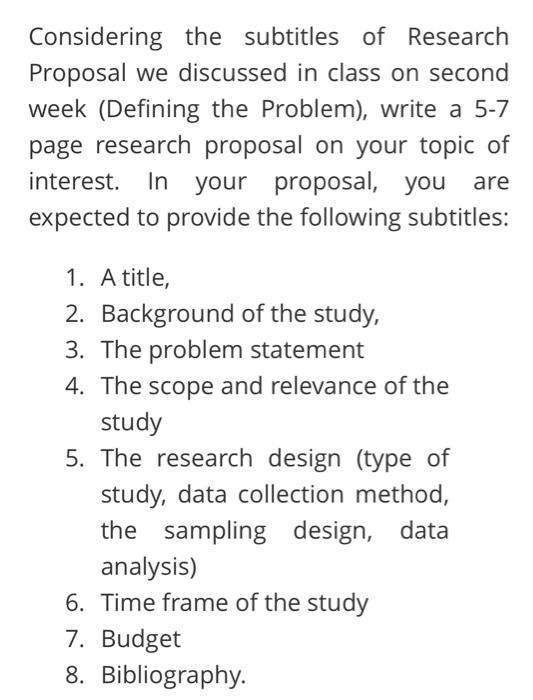 Solved Considering the subtitles of Research Proposal we | Chegg.com