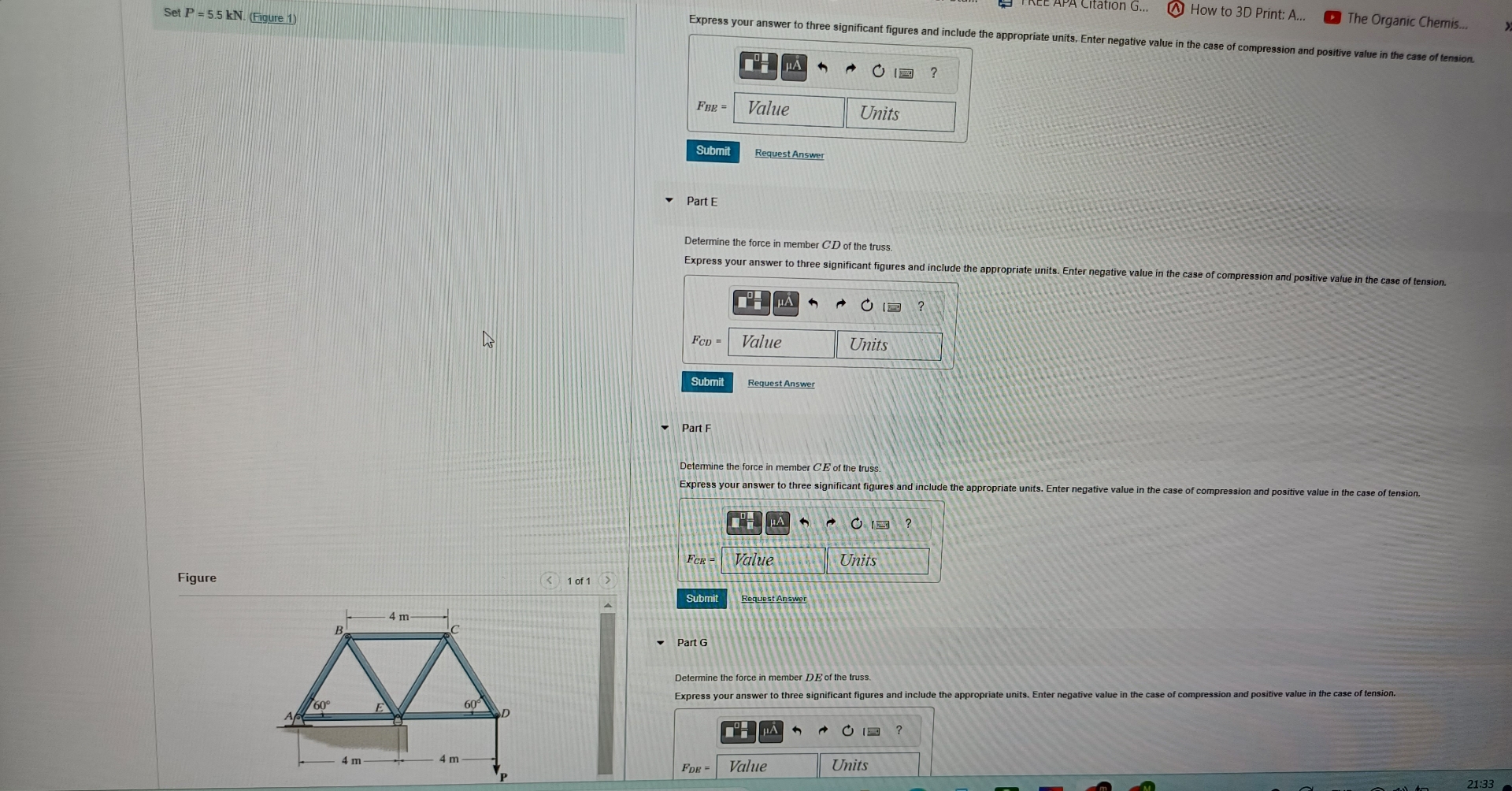 Solved Set P=5.5kN. (Figure 1)Express your answer to three | Chegg.com
