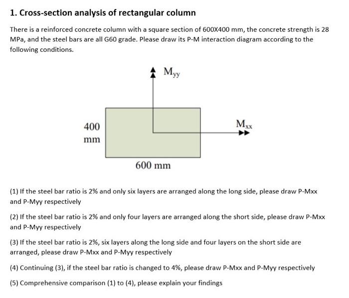 Solved 1. Cross-section analysis of rectangular column There | Chegg.com