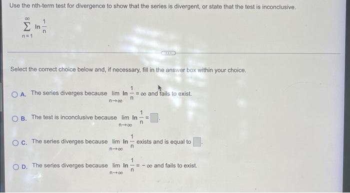 Solved Use the nth-term test for divergence to show that the | Chegg.com