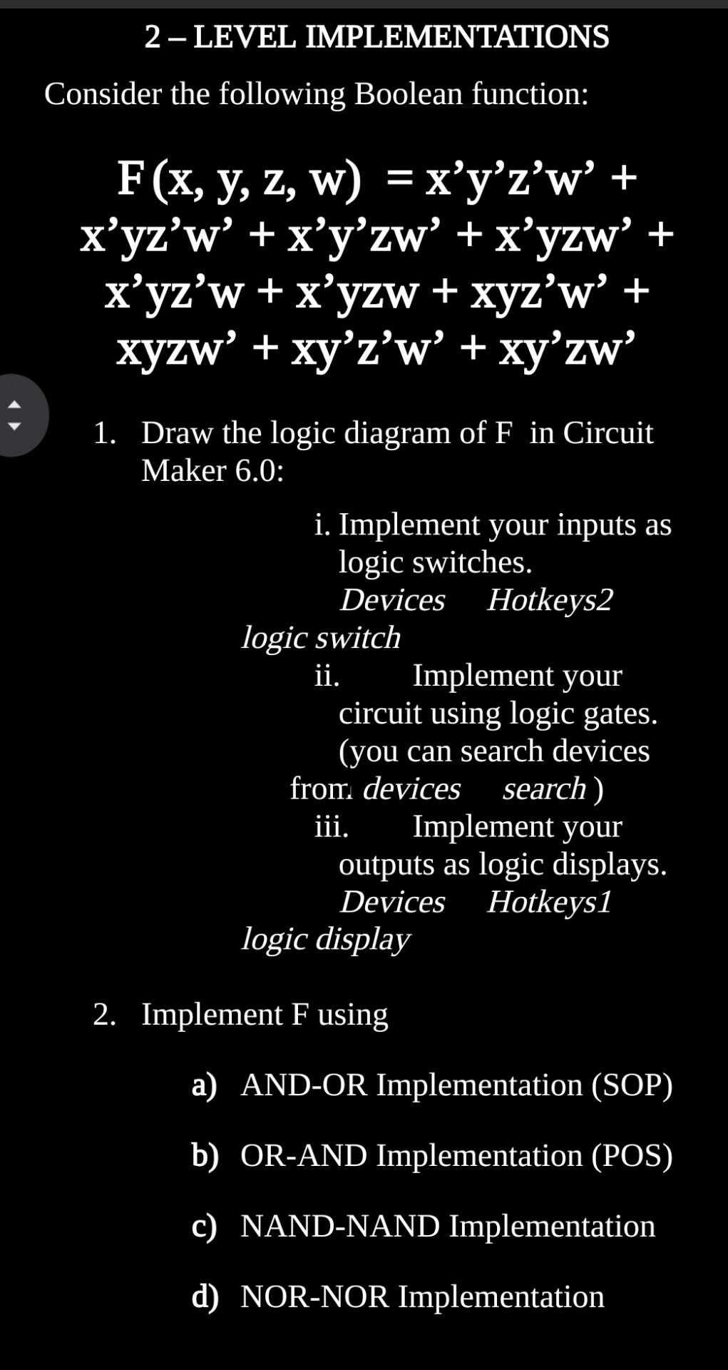 Solved 2- LEVEL IMPLEMENTATIONS Consider the following | Chegg.com