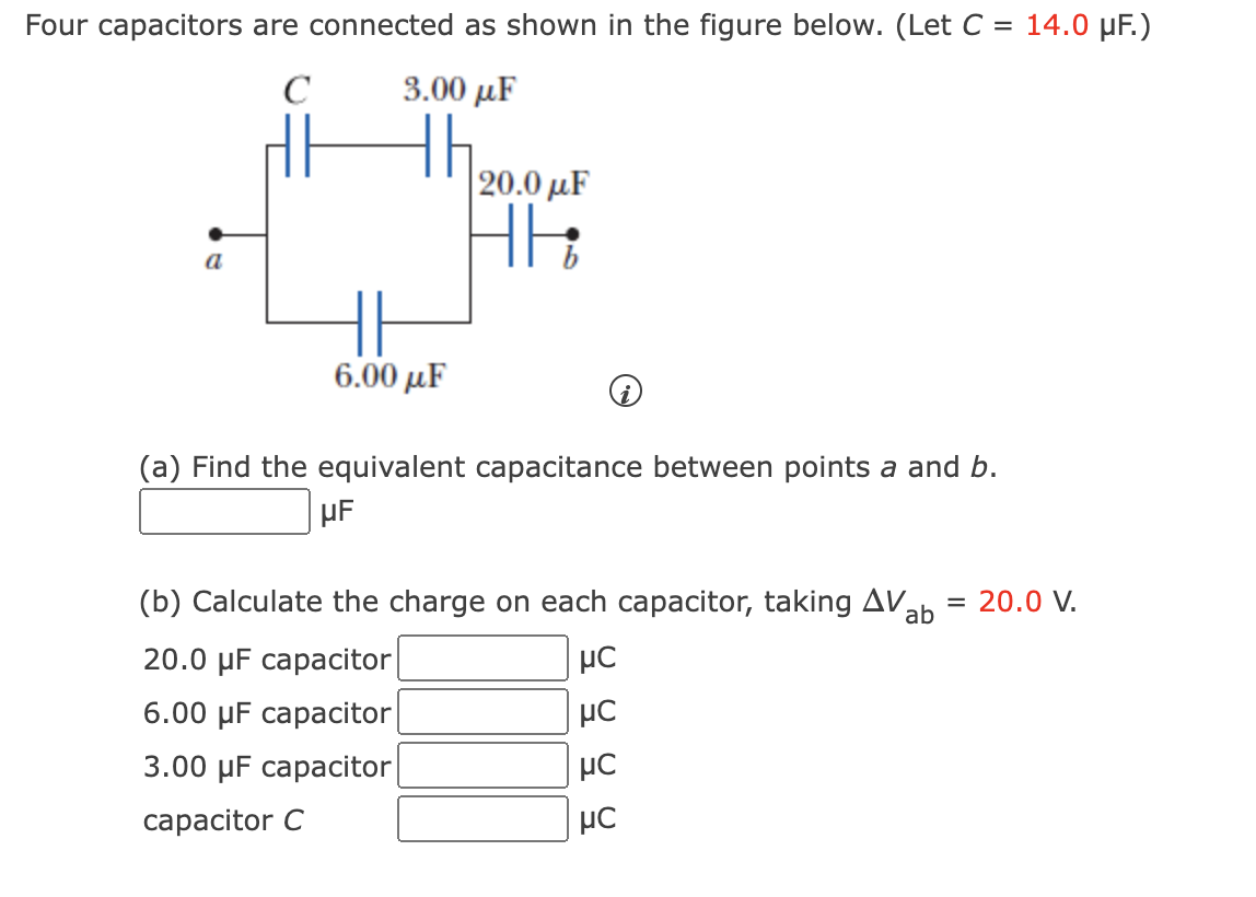 Solved Four capacitors are connected as shown in the figure | Chegg.com