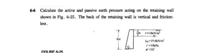 Solved 6 Calculate the active and passive earth pressure | Chegg.com
