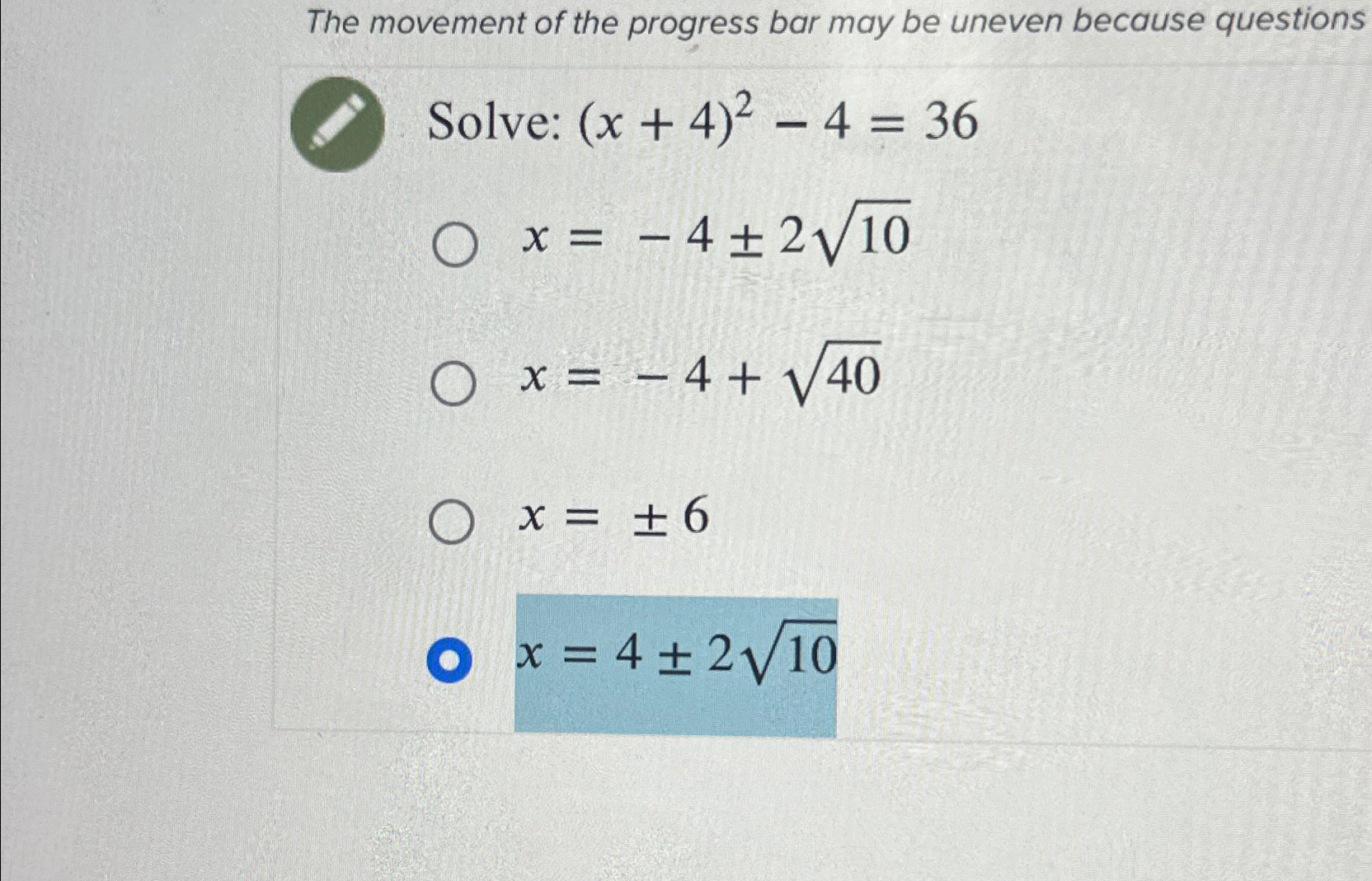 Solved The movement of the progress bar may be uneven | Chegg.com