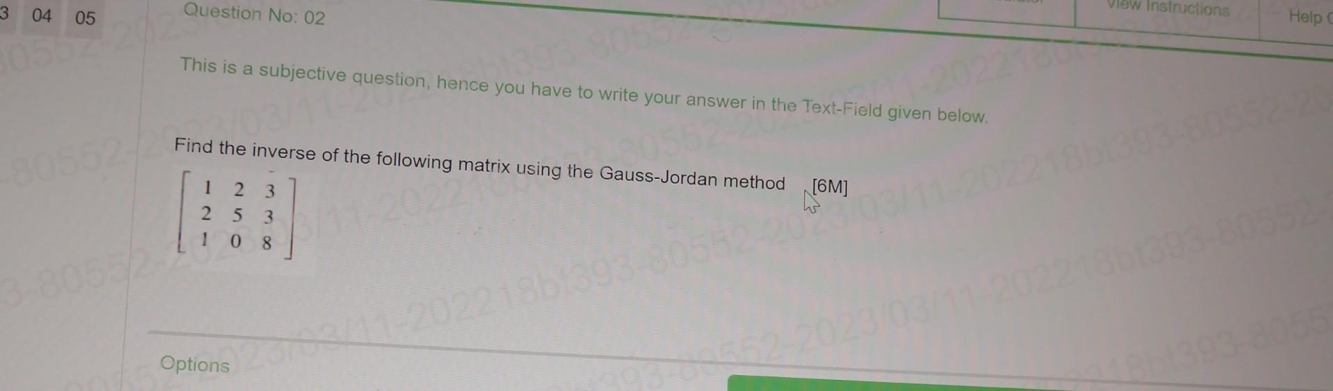 Solved find the inverse for the following matrix using gauss | Chegg.com