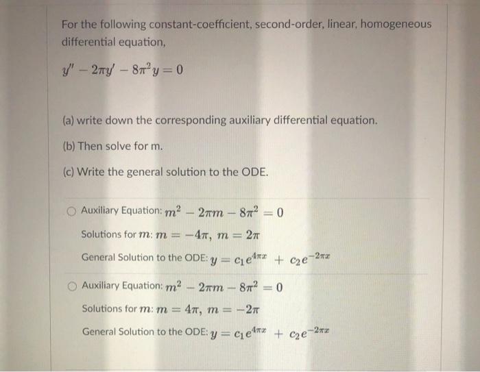 Solved For the following constant-coefficient, second-order, | Chegg.com