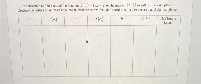 Solved 1) Use Bisection to find a root of the function | Chegg.com