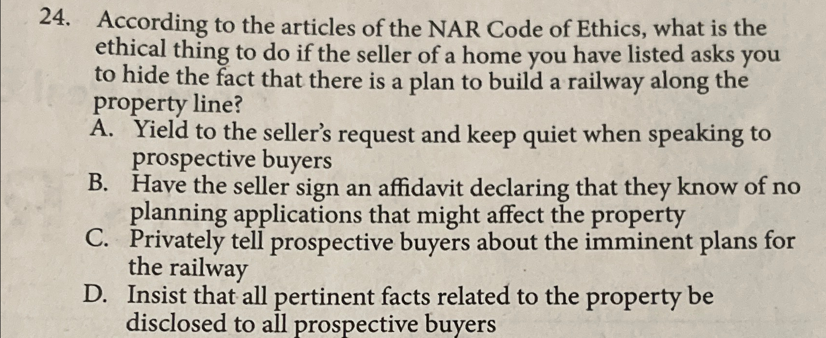 Solved According to the articles of the NAR Code of Ethics, | Chegg.com