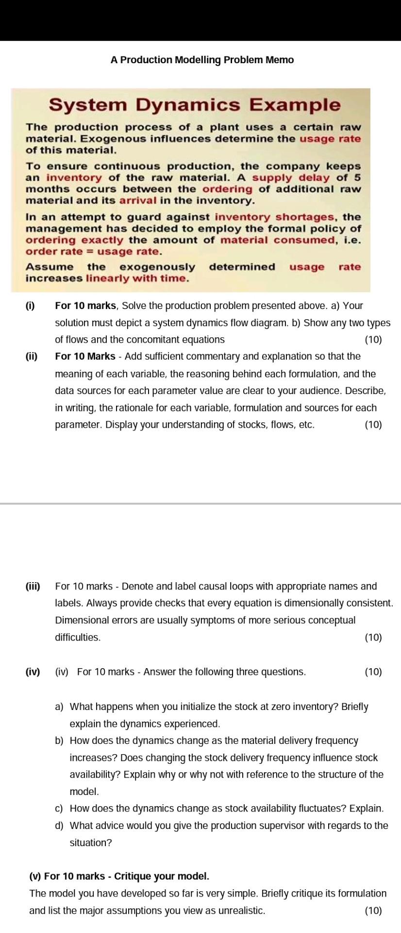Solved A Production Modelling Problem Memo System Dynamics | Chegg.com