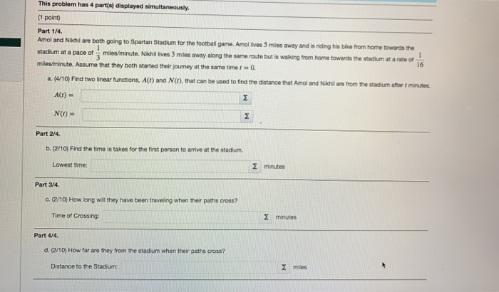Solved This problem has 4 part(s) displayed simultaneously | Chegg.com