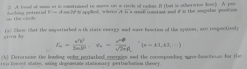 Solved A bead of mass m ﻿is constrained to move on a circle | Chegg.com