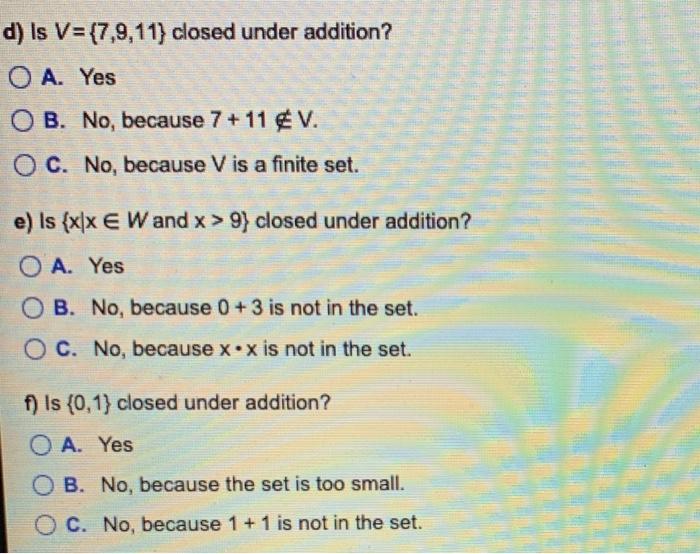 Solved Which of the following sets are closed under | Chegg.com