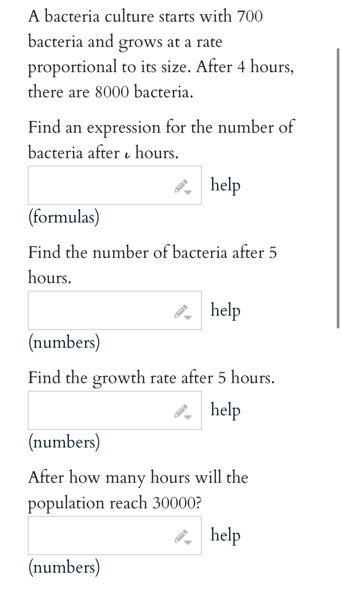 Solved A bacteria culture starts with 700 ﻿bacteria and | Chegg.com