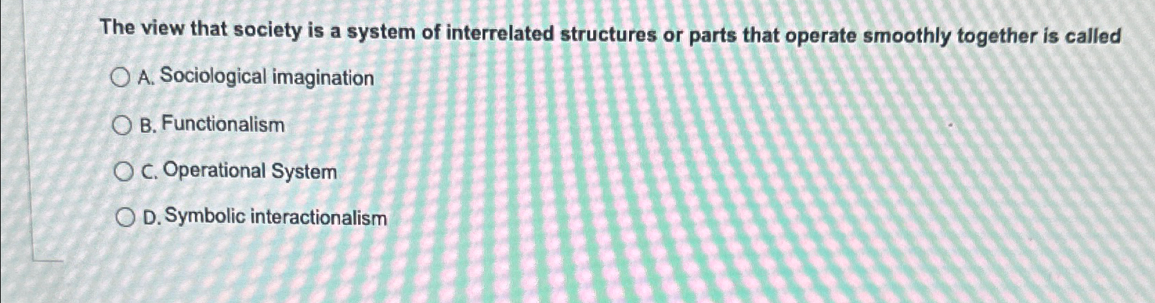 Solved The view that society is a system of interrelated | Chegg.com