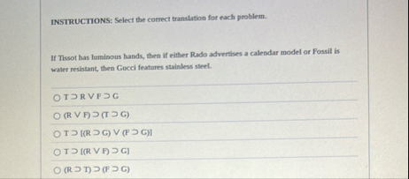 Solved INSTRUCTIONS: Select the correct translation for each | Chegg.com