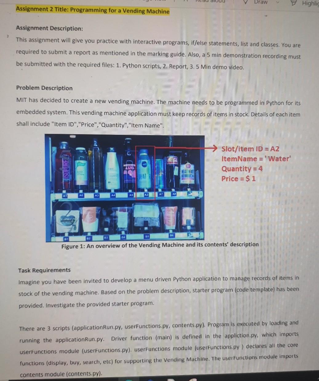 Solved oud Draw Highlig Assignment 2 Title: Programming for | Chegg.com