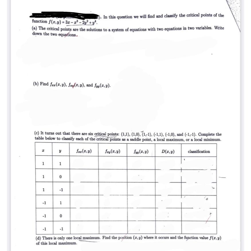 Solved function f(x,y)=3x-x3-2y2+y4.(a) ﻿The critical points | Chegg.com