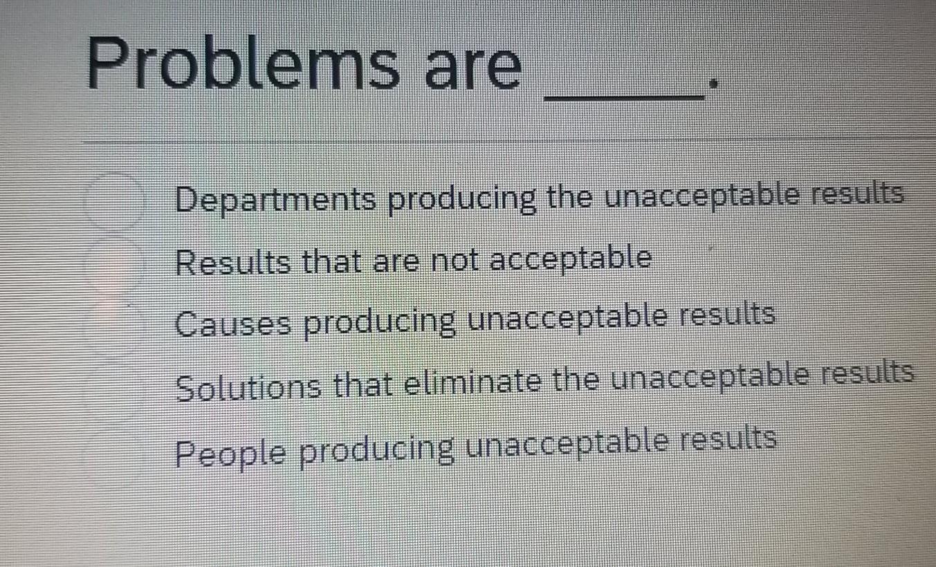 Solved Problems are Departments producing the unacceptable | Chegg.com
