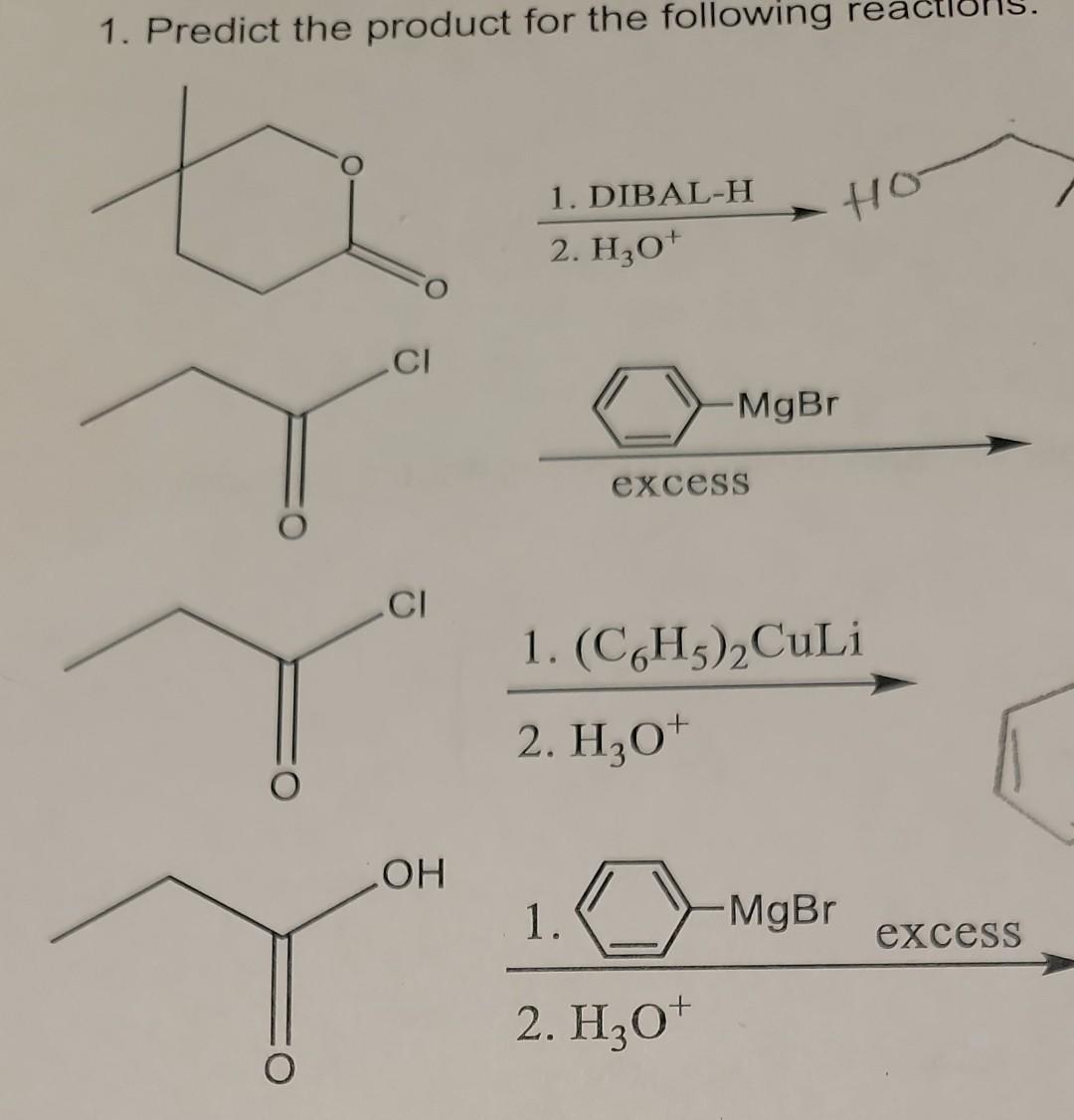 Solved 1. Predict the product for the following reactions. | Chegg.com