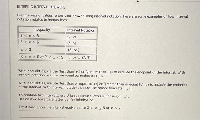 Solved ENTERING INTERVAL ANSWERS For intervals of values, | Chegg.com
