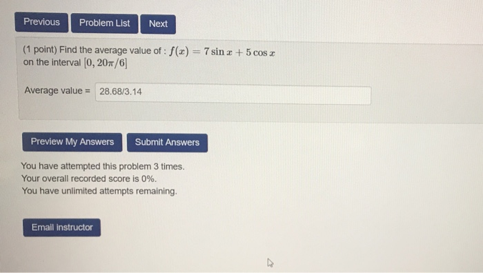Solved Previous Problem List Next (1 point) Find the volume | Chegg.com