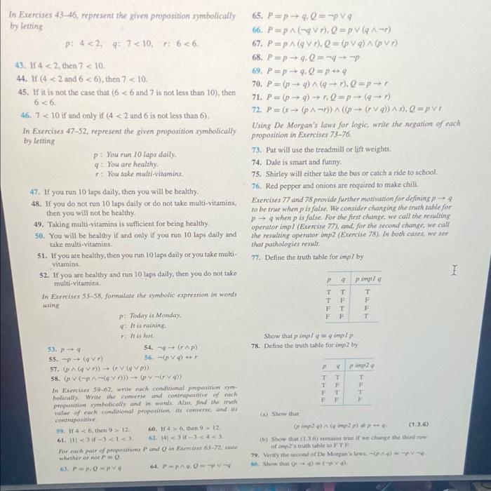 Solved In Exercises 43-46, represent the given proposition | Chegg.com