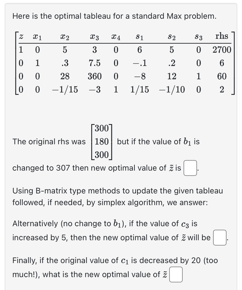 Solved Here is the optimal tableau for a standard Max | Chegg.com