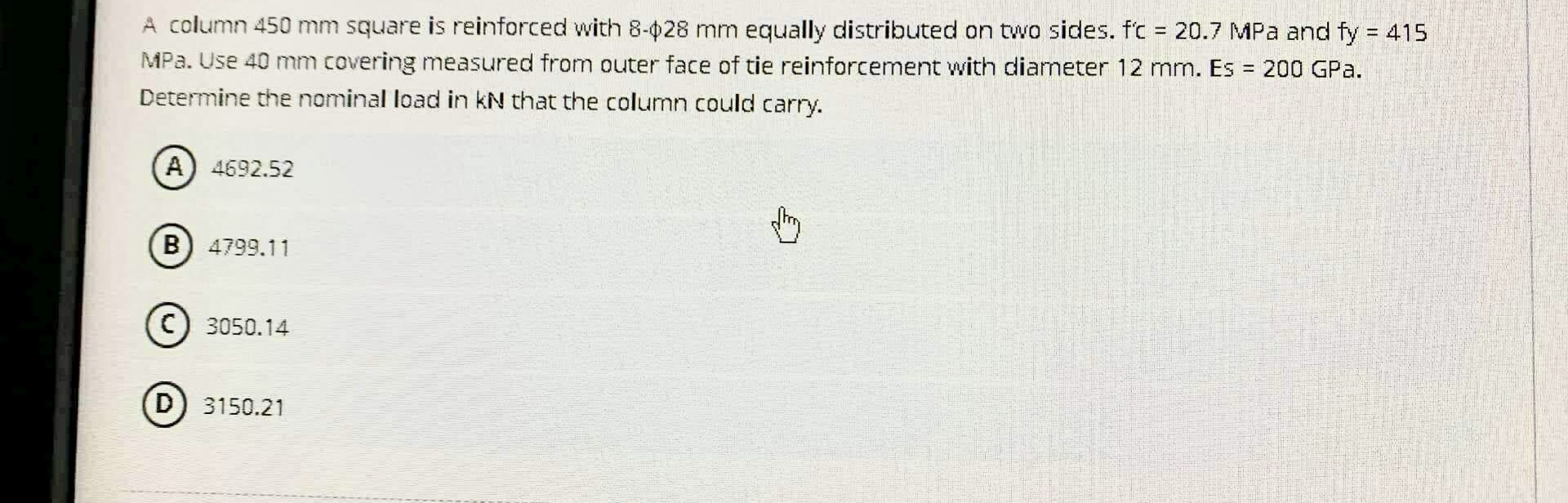 Solved by an EXPERT A column 450 ﻿mm square is reinforced with 8-$28mm | Chegg.com