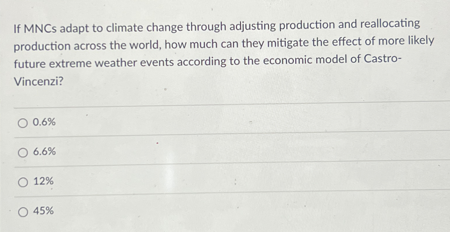 Solved If MNCs adapt to climate change through adjusting | Chegg.com