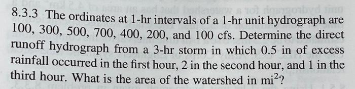 Solved 8.5.1 Using the 1-hr unit hydrograph given in problem | Chegg.com
