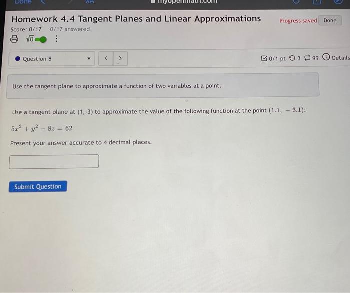 Solved Homework 4.4 Tangent Planes and Linear Approximations | Chegg.com